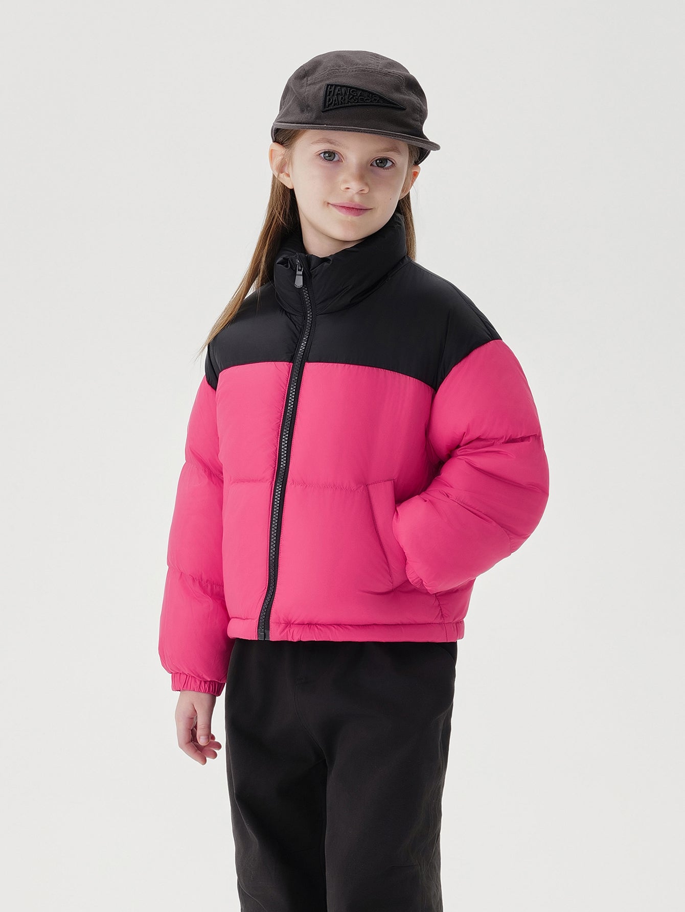Girls Stand-up Collar Color Block Ultralight Down Jacket Three-proof ...